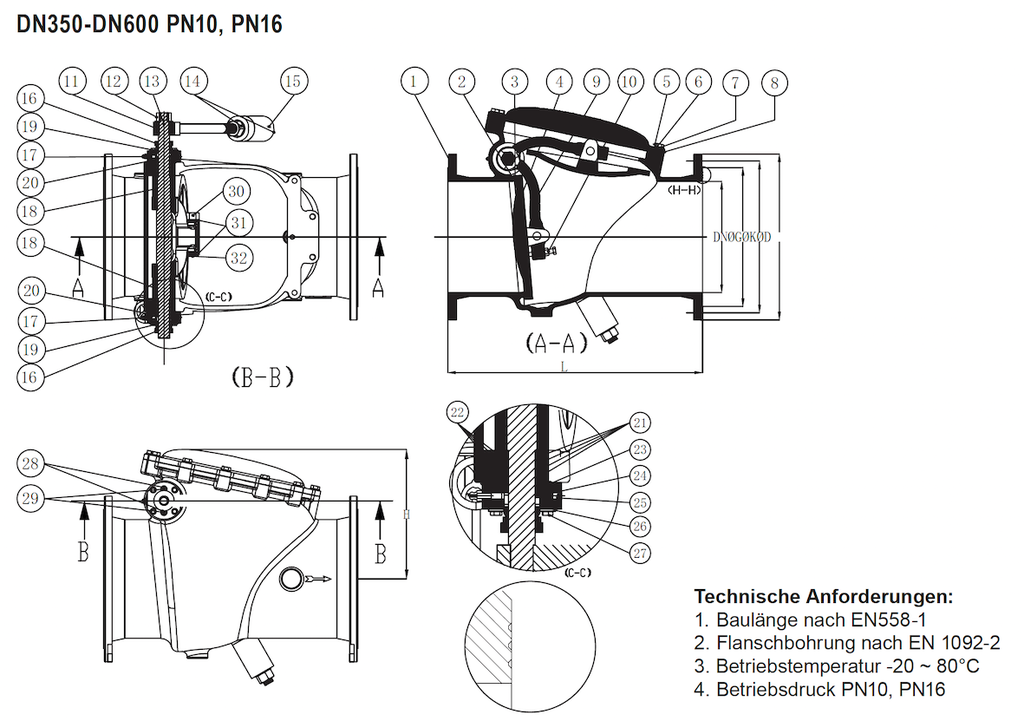 Model SCV Terugslagklep met hefboom en gewicht, DN500-PN16, NBR ...